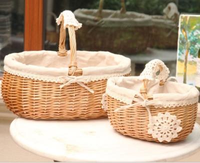 China Handmade Natural Willow Wicker Picnic Basket 45x30x20cm Outdoor Lunch Bag for 4 People for sale
