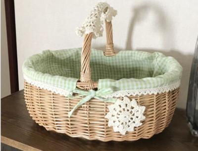 China Handmade Natural Willow Wicker Picnic Basket 40x30x20cm Outdoor Lunch Bag for 2 Persons for sale