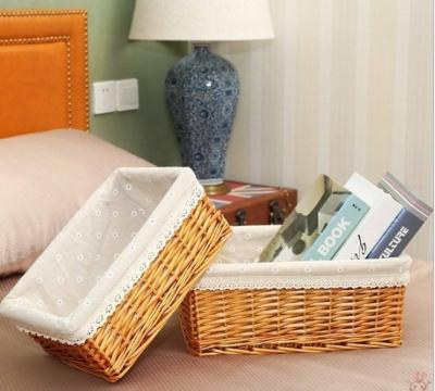 China Hand Woven Rattan Willow Wicker Storage Tray 30x20cm Decorative Fruit Cutlery Organizer Basket for sale