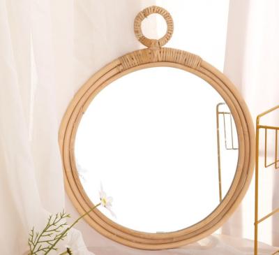 China Natural Handmade Decorative Wall Rattan Mirror 60cm Modern Luxury Willow Wicker Home Decor for sale