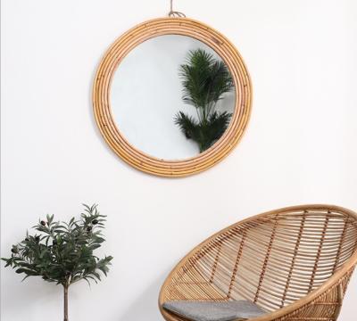 China Natural Handmade Decorative Wall Rattan Mirror Modern Luxury Willow Wicker Mirror 60cm for sale