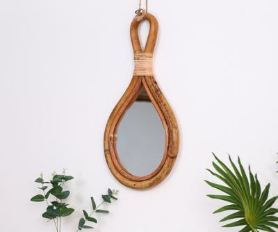 China Natural Handmade Decorative Wall Rattan Mirror Modern Luxury Willow Wicker Home Decor 60cm for sale