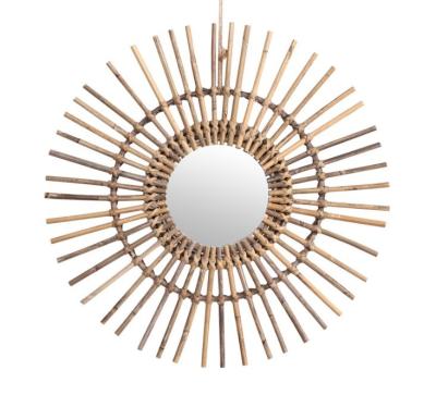 China Natural Handmade Decorative Wall Rattan Mirror Modern Luxury Willow Wicker Home Decor 60cm for sale