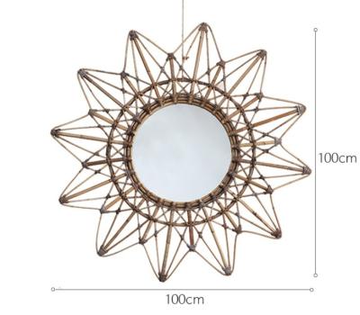 China Natural Handmade Decorative Wall Rattan Mirror Modern Luxury Willow Wicker Home Decor 60cm for sale