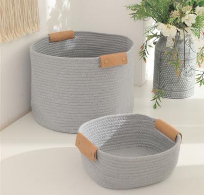 China Large Blue Cotton Rope Laundry Basket 50L Storage Organizer for Baby Toys Clothes for sale