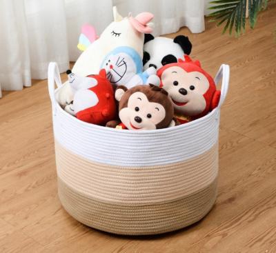 China OEM Large Blue Cotton Rope Baby Storage Organizer Basket 50L for Toys Clothes Laundry for sale