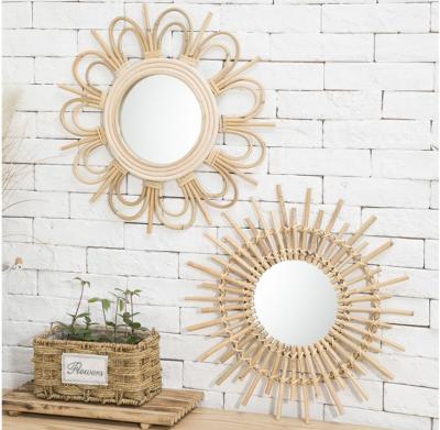 China Custom Framed Wooden Rattan Wicker Willow Mirror 60x80cm for Hotel Bathroom Decorative Wall for sale