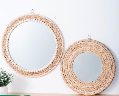 China Custom Framed Wooden Rattan Wicker Willow Mirror Large Wall Decorative Bathroom 60x90cm for sale