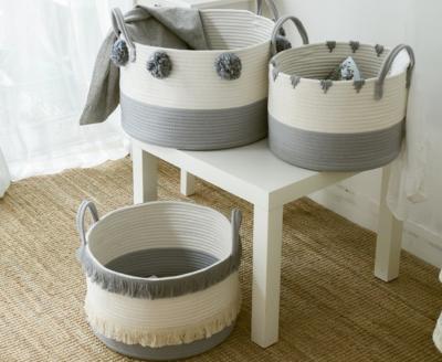 China Wholesale Foldable Cotton Rope Laundry Basket 3pcs Set Storage Hamper with Handles for sale