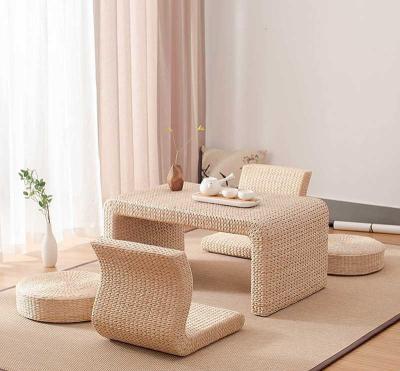 China Natural Straw Woven Tea Table 60x40cm Handcrafted Floor Table for Living Room for sale