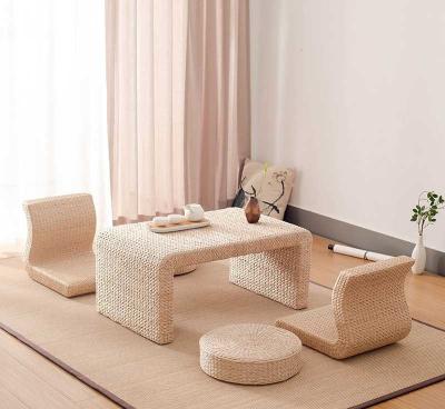 China Natural Straw Woven Tea Table 60x40cm Handcrafted Floor Table for Living Room for sale