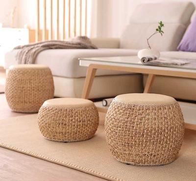 China Eco-Friendly Hand-Woven Natural Straw Storage Stool Ottoman Box 40x40x45cm for sale