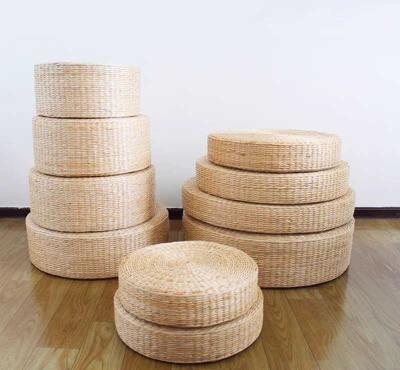 China Eco-Friendly Hand-Woven Grass Rattan Storage Stool Ottoman Box 40x40x45cm Natural for sale
