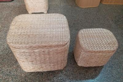 China Eco-Friendly Hand-Woven Rattan Storage Stool Ottoman Box 40x40x45cm Natural Bamboo for sale