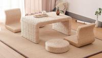 China The Cane Makes Up Tea Table Natural Straw Woven Floor Table Natural fiber Window Table for sale