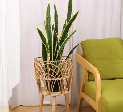 China Natural Seagrass Rattan Plant Stand Planter Holder Handicraft Wicker Flower Pot 30cm for sale