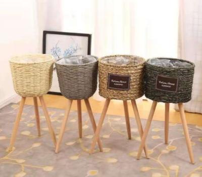 China Natural Seagrass Rattan Plant Stand Planter Holder 10x10x20cm Handicraft Wicker Flower Pot for sale