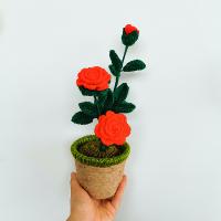 China Handmade Crochet Flower Bouquet Artificial Plant Home Decor Craft Gift 30cm for sale