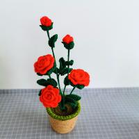 China Handmade Crochet Flower Bouquet Artificial Plant Home Decor Craft Gift 30cm for sale