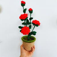 China Handmade Crochet Flower Bouquet Artificial Plant Home Decor Craft Gift 30cm for sale