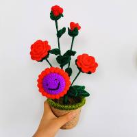 China Handmade Crochet Flower Bouquet Artificial Plant Home Decor Craft Gift 30cm for sale