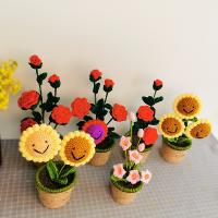 China Handmade Crochet Flower Bouquet Artificial Plant Home Decor Craft Gift 30cm for sale