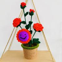 China Handmade Crochet Flower Bouquet Artificial Plant Home Decor Craft Gift 30cm for sale