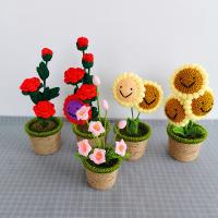 China Handmade Crochet Flower Bouquet Artificial Plant Home Decor Craft Gift 30cm for sale
