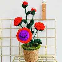 China Handmade Crochet Flower Bouquet Artificial Plant Home Decor Craft Gift 30cm for sale