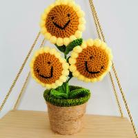 China Handmade Crochet Flower Bouquet Artificial Plant Home Decor Craft Gift 30cm for sale
