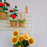 China Handmade Crochet Flower Bouquet Artificial Plant Home Decor Craft Gift 30cm for sale