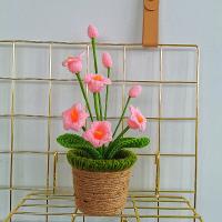 China Handmade Crochet Flower Bouquet Artificial Plant Home Decor Craft Gift 30cm for sale