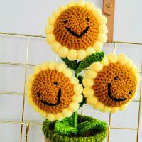 China Handmade Crochet Flower Bouquet Artificial Plant Home Decor Craft Gift 30cm for sale
