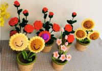 China Handmade Crochet Flower Bouquet Artificial Plant Home Decor Craft Gift 30cm for sale