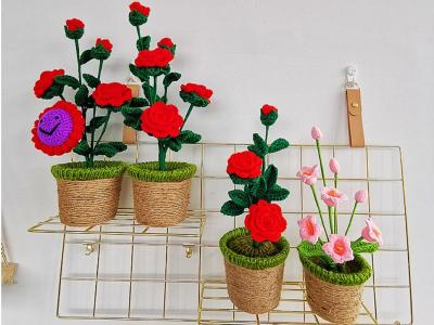 China Handmade Crochet Knitting Plant Flower Home Decor Artificial Floral Craft 30cm for sale