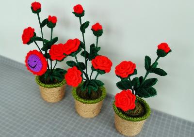 China Handmade Crochet Flower Bouquet Artificial Plant Home Decor Craft Gift 30cm for sale