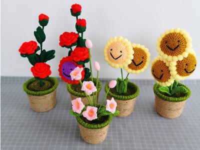 China Handmade Crochet Knitting Artificial Flowers Plants Home Decor Craft Gift 30cm for sale