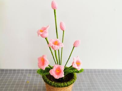 China Handmade Crochet Flower Bouquet Artificial Plant Home Decor Craft Gift 30cm for sale