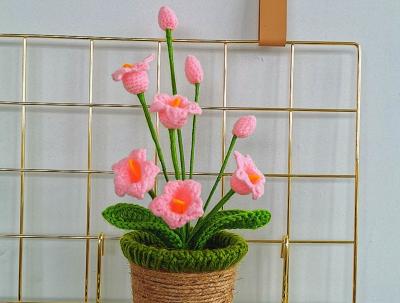 China Handmade Crochet Flower Bouquet Artificial Plant Home Decor Craft Gift 30cm for sale