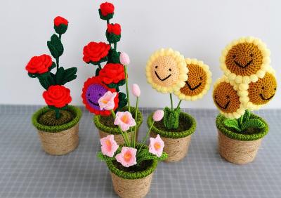 China Handmade Crochet Flower Home Decoration Artificial Plant Craft Gift for sale