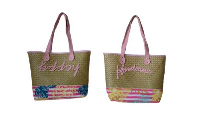China Eco Friendly Cotton Canvas Straw Beach Tote Bag 40x30cm Handmade Bohemian Shopping Bag for sale