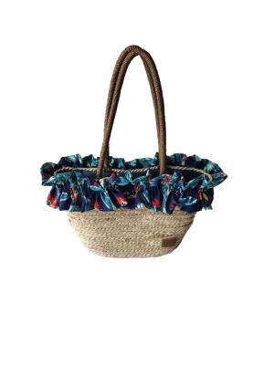 China Handmade Bohemian Straw Beach Tote Bag 40x30cm Cotton Canvas Shopping Bag Eco Friendly Summer for sale