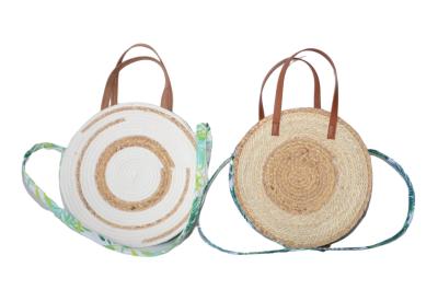 China Handmade Bohemian Straw Beach Tote Bag Cotton Canvas Shopping Bag 40x30cm Eco Friendly for sale