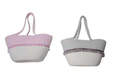 China Eco Friendly Cotton Canvas Straw Beach Tote Bag 40x30cm Handmade Bohemian Shopping Bag for sale