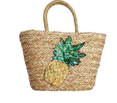 China Eco Friendly Handmade Straw Beach Tote Bag Cotton Canvas Shopping Bag 40x30cm for sale