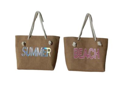 China Handmade Bohemian Straw Beach Tote Bag 40x30cm Cotton Canvas Shopping Bag for sale