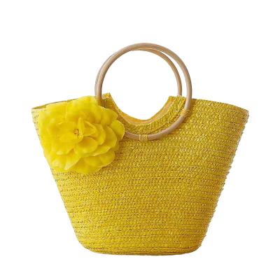 China Eco Friendly Cotton Canvas Straw Beach Tote Bag 40x30cm Handmade Bohemian Shopping Bag for sale