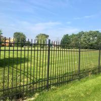 China 4 Rails Tubular Steel Fence Horizontal Spear Points Sharp Top Steel Bar Fence for sale