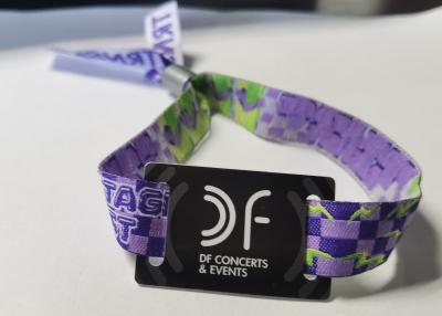 China Eco Friendly Fabric Print RFID Wristband Disposable 125kHz 13.56MHz UHF Woven Ticket for Event 350x15mm for sale