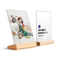China Acrylic Tabletop Photo Frames With Wood Stand For Libraries Restaurants for sale